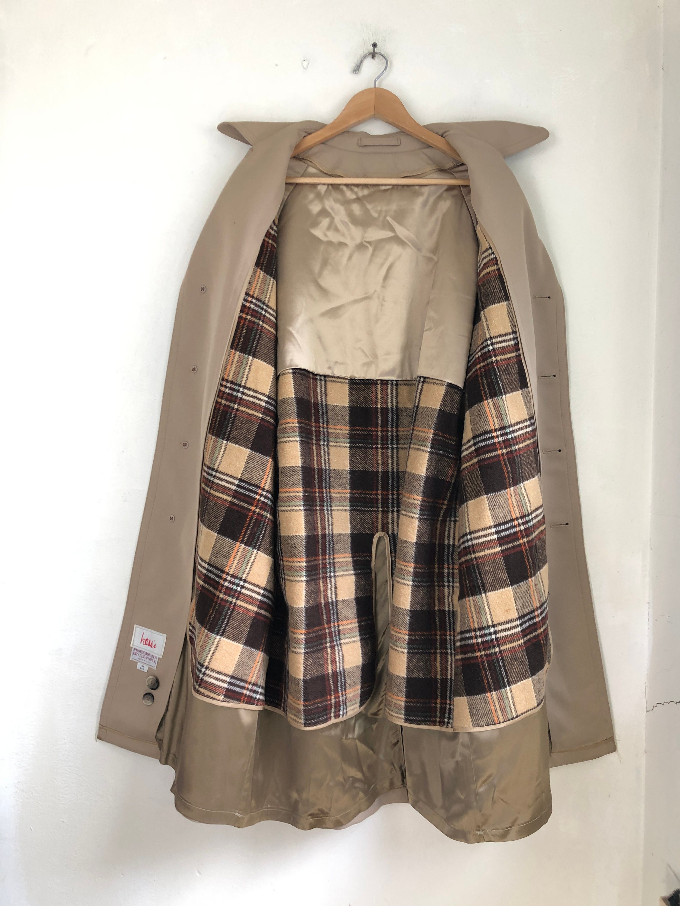 Vintage Mens Khaki Overcoat 70s Double Poly Knit Coat With | Etsy