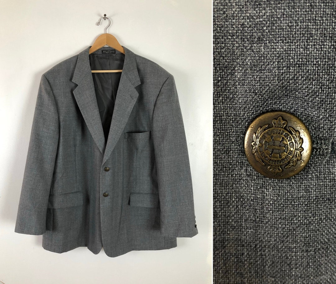 Vintage Mens Wool Blazer 80s Gray Worsted Wool Suit Coat - Etsy