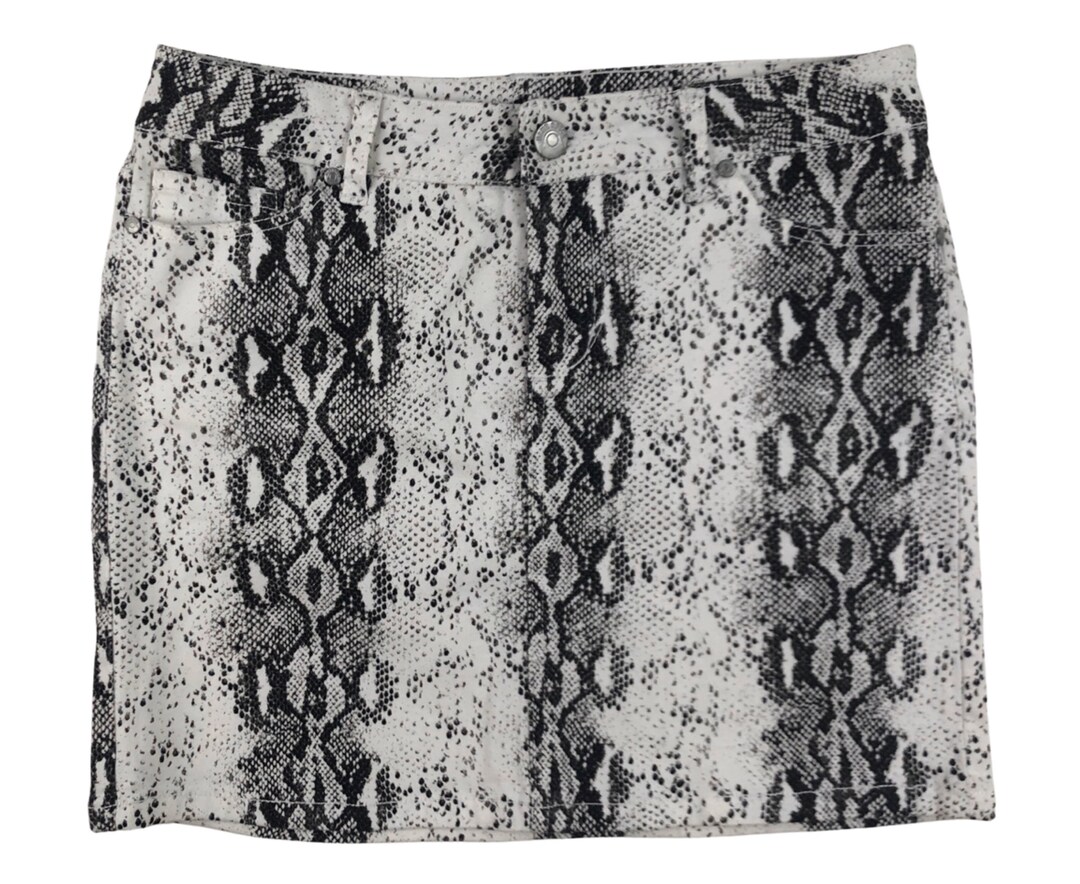 Vintage Python Print Skirt | 90s Stretch Denim Micro Mini Skirt With ...