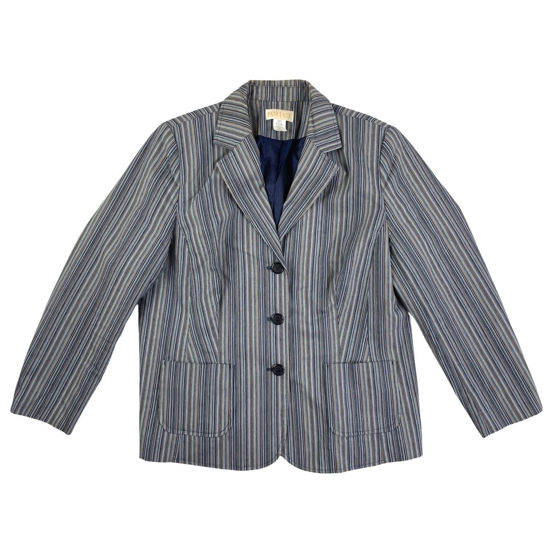 Vintage Striped Cotton Blazer Womens Size Large 90s Blue & Beige ...
