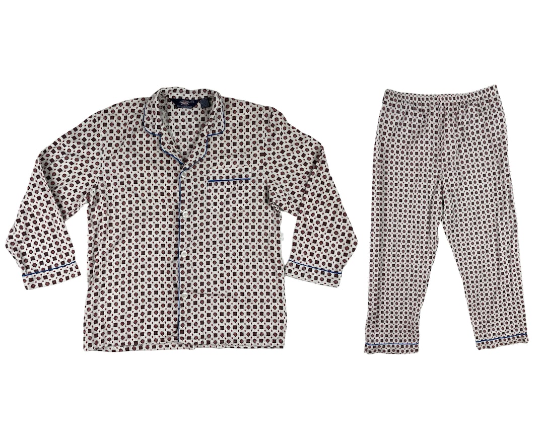 Vintage Mens Pajama Set 80s Geometric Print Flannel Pajamas Mens Size ...