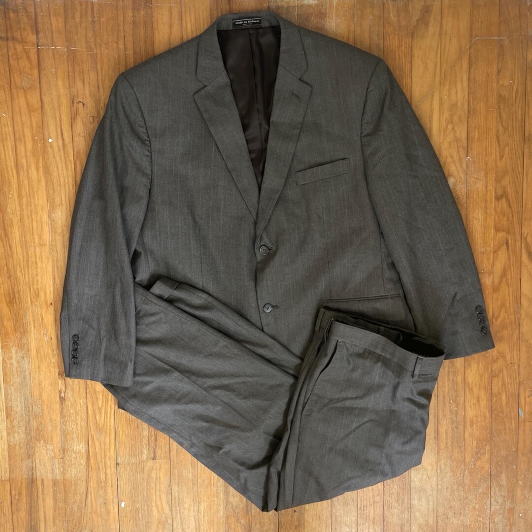 Vintage Mens Herringbone Suit Set Size 46S Blazer 42x28 Pants Y2K Woven ...