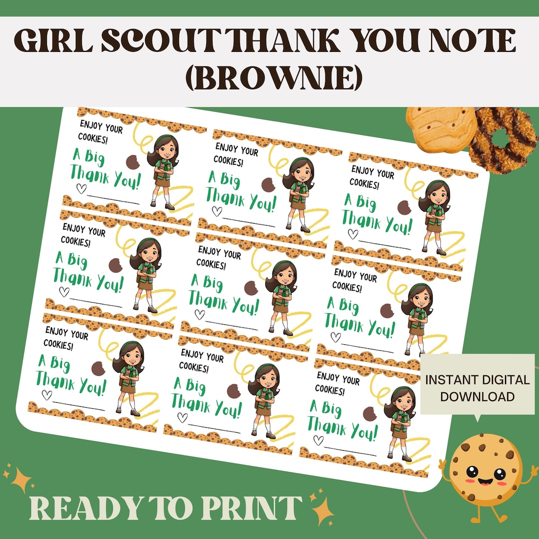 Brownie Girl Scout Cookie Thank You Note Girl Scout Cookie Digital ...