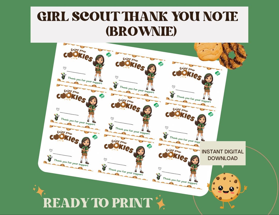 Brownie Girl Scout Cookie Thank You Note | Girl Scout Cookie Digital ...