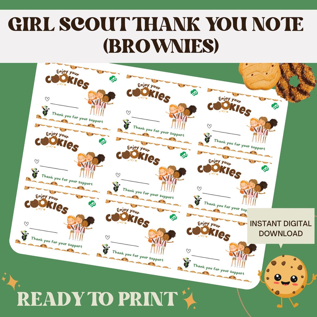 Brownie Girl Scout Cookie Thank You Note | Girl Scout Cookie Digital ...