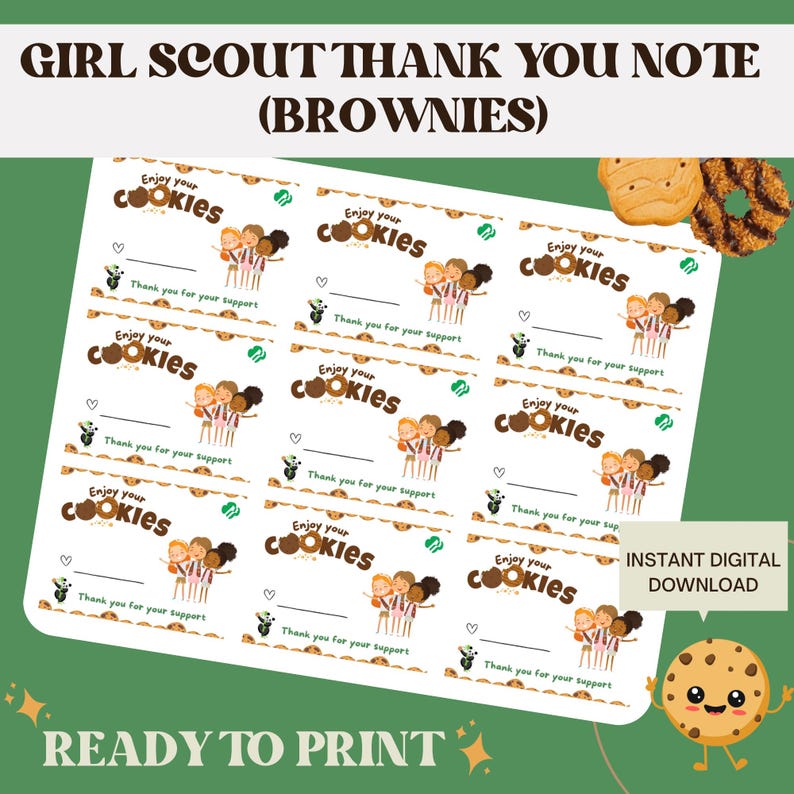 Brownie Girl Scout Cookie Thank You Note | Girl Scout Cookie Digital ...