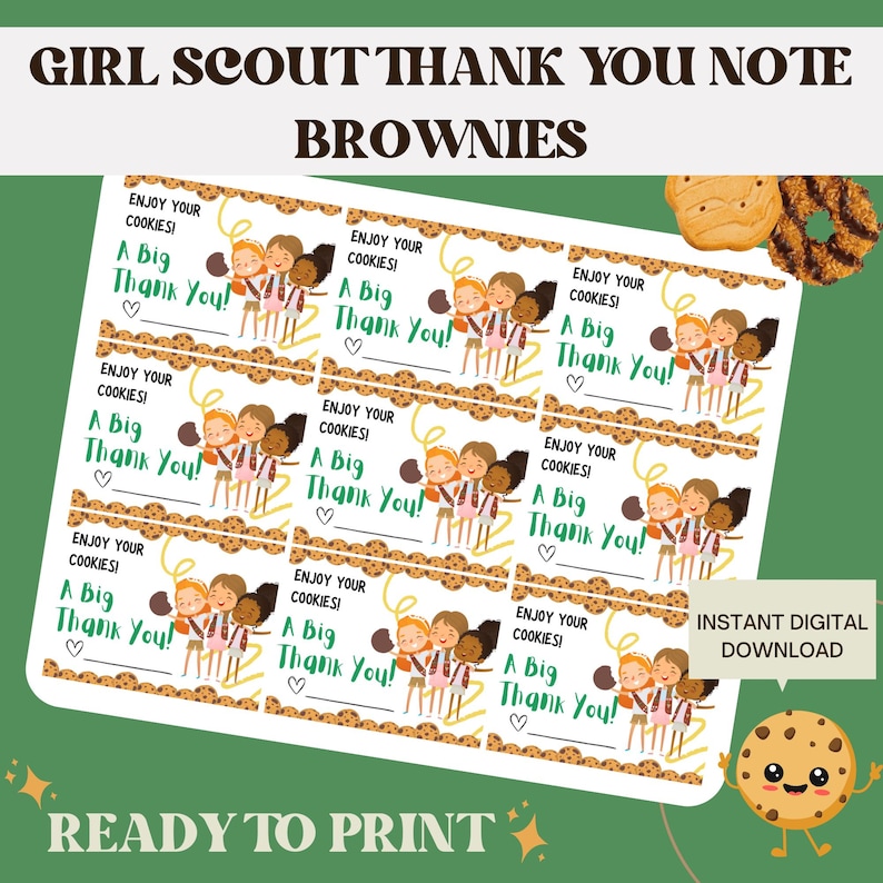 Brownie Girl Scout Cookie Thank You Note | Girl Scout Cookie Digital ...