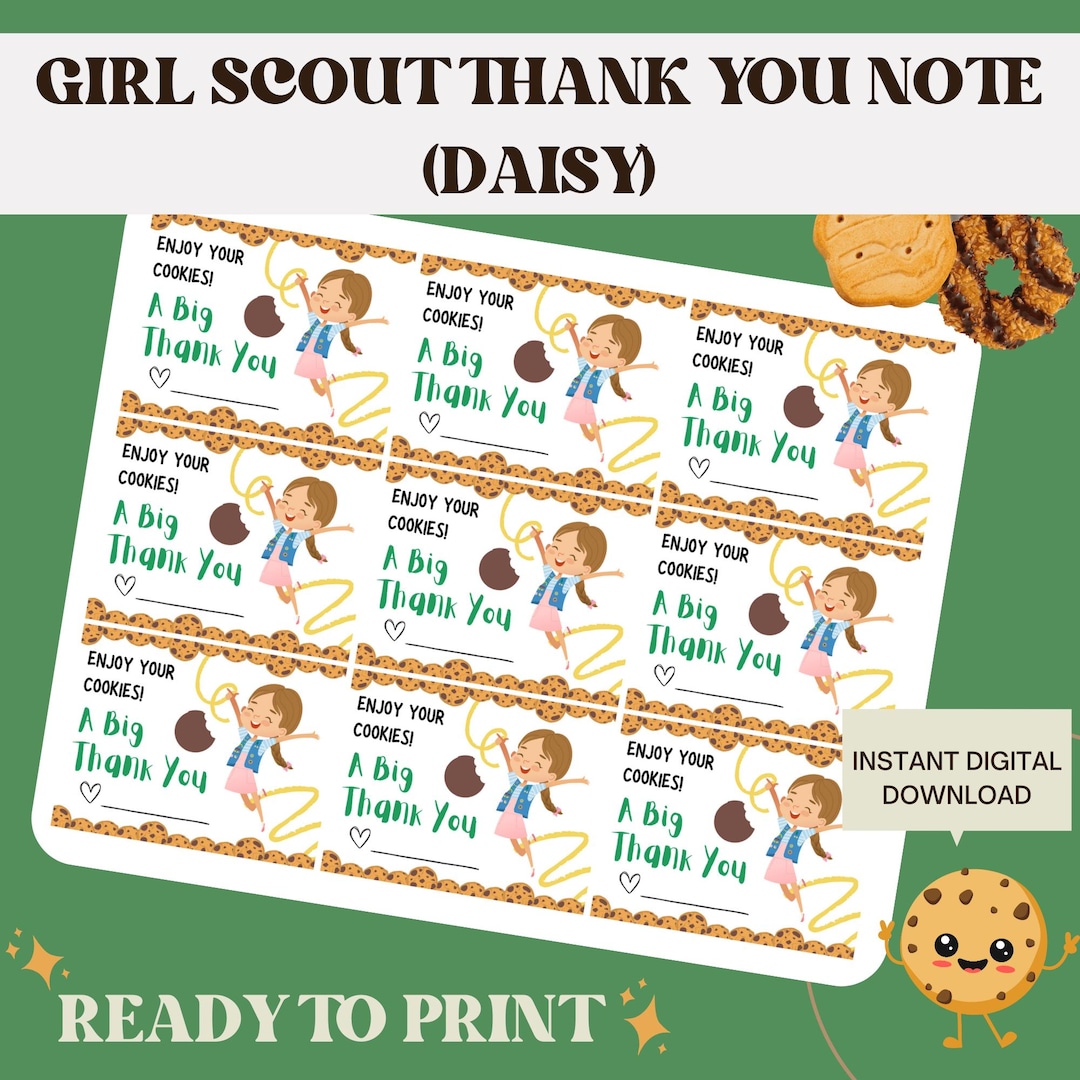 Daisy Girl Scout Thank You Note | Girl Scout Cookie Digital Download ...