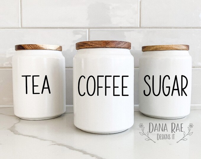 Set of 3 Canister Labels, Decals, Tea Coffee and Sugar, Pantry Labels ...