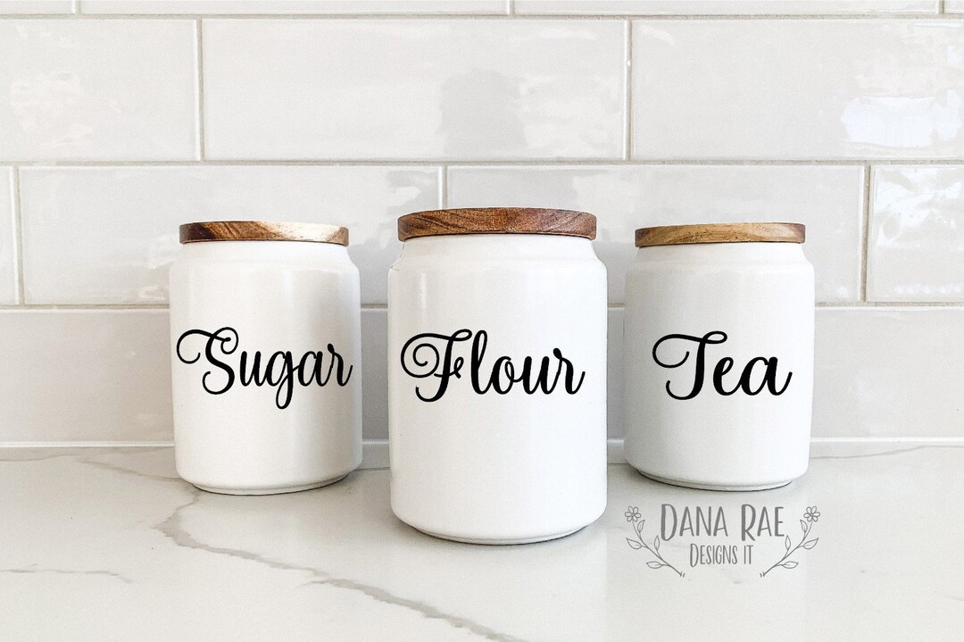 Set of 3 Canister Labels, Decals, Sugar Flour and Tea, Pantry Labels ...