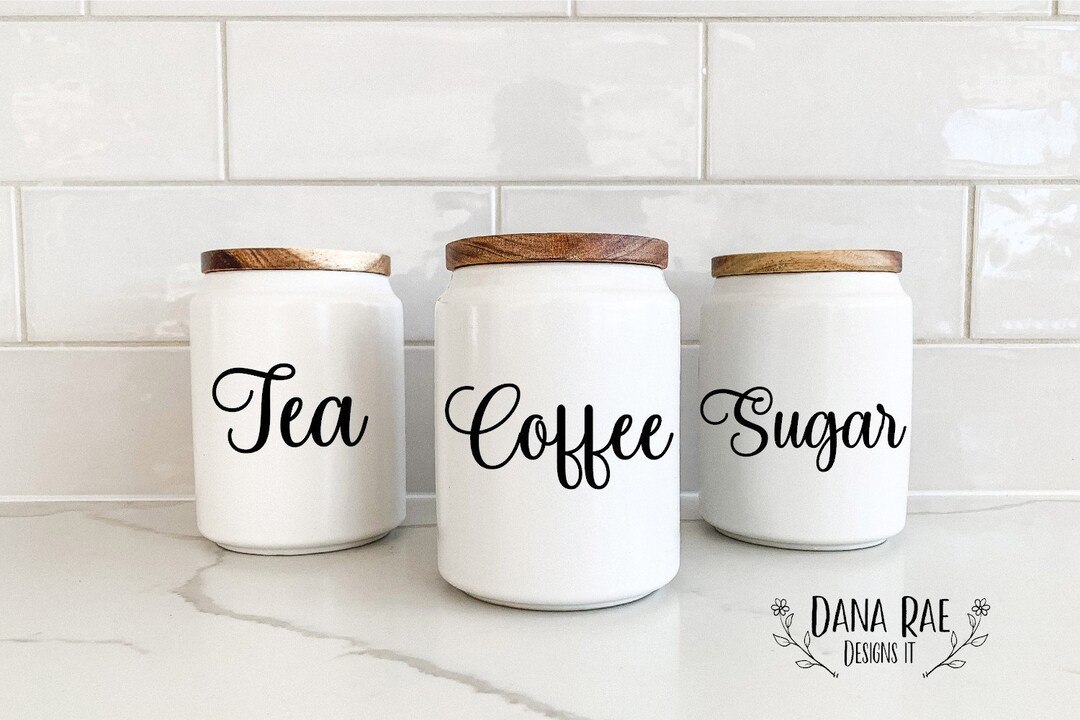 Canister Labels, Set of 3 Decals, Tea Coffee and Sugar, Pantry Labels ...