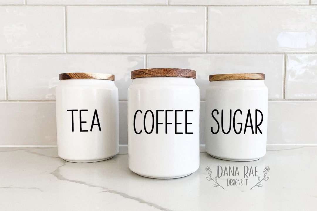 Set of 3 Canister Labels, Decals, Tea Coffee and Sugar, Pantry Labels ...