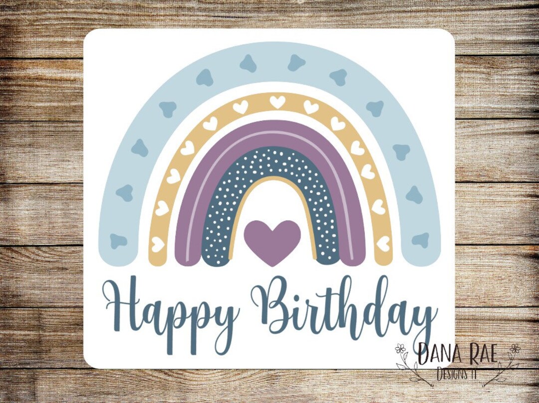 Boho Rainbow Happy Birthday Stickers, Blue Purple Rainbow Stickers ...