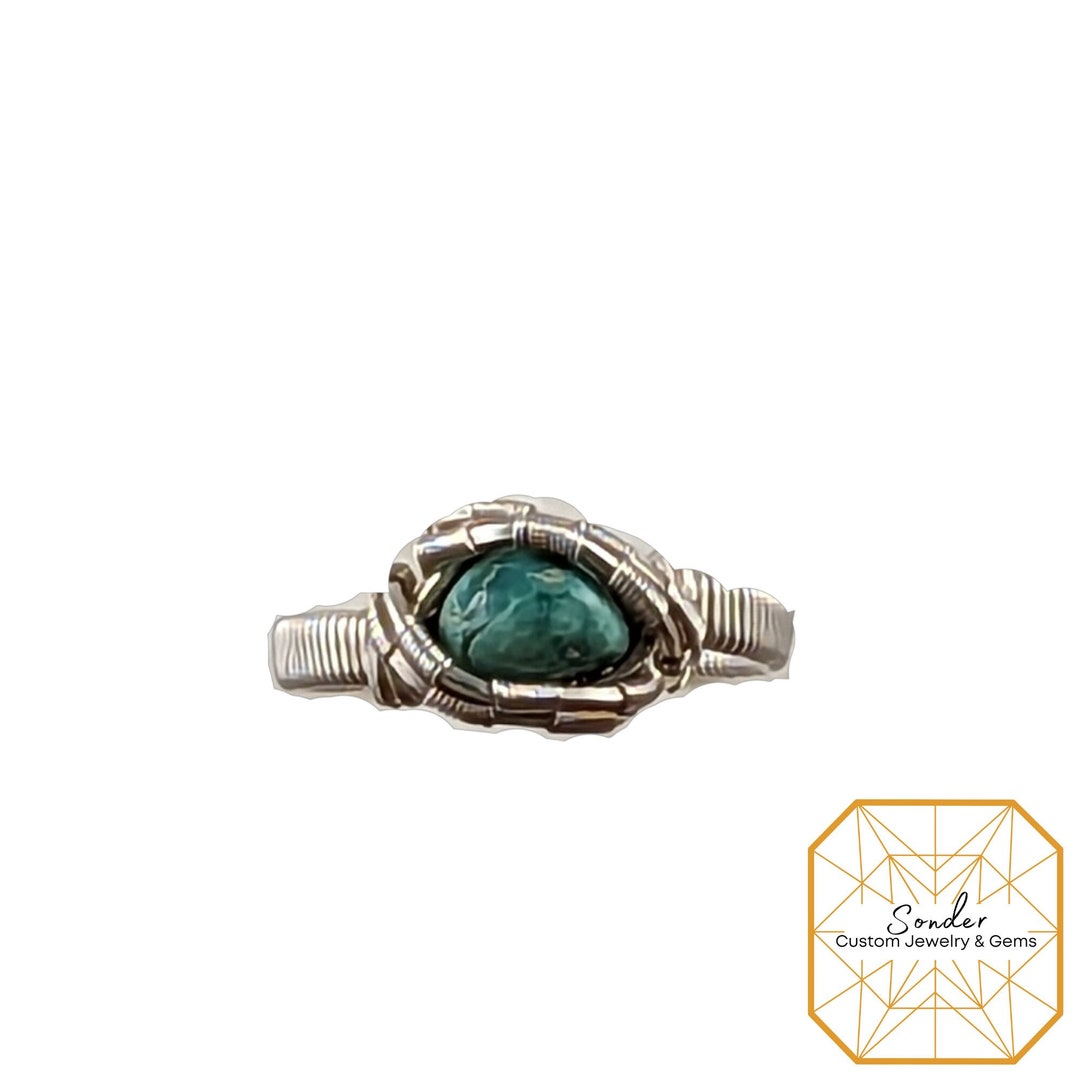 Sterling Silver Turquoise Wire Wrapped Ring Size US 9 - Etsy