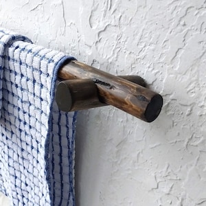 Rustic Walnut Stained Towel Bar, Handmade Cedar Towel Rack, Reclaimed ...