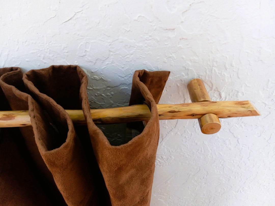 71" - 90" Wood Curtain Rod, Natural Wood Curtain Rods, Rustic Drapery ...