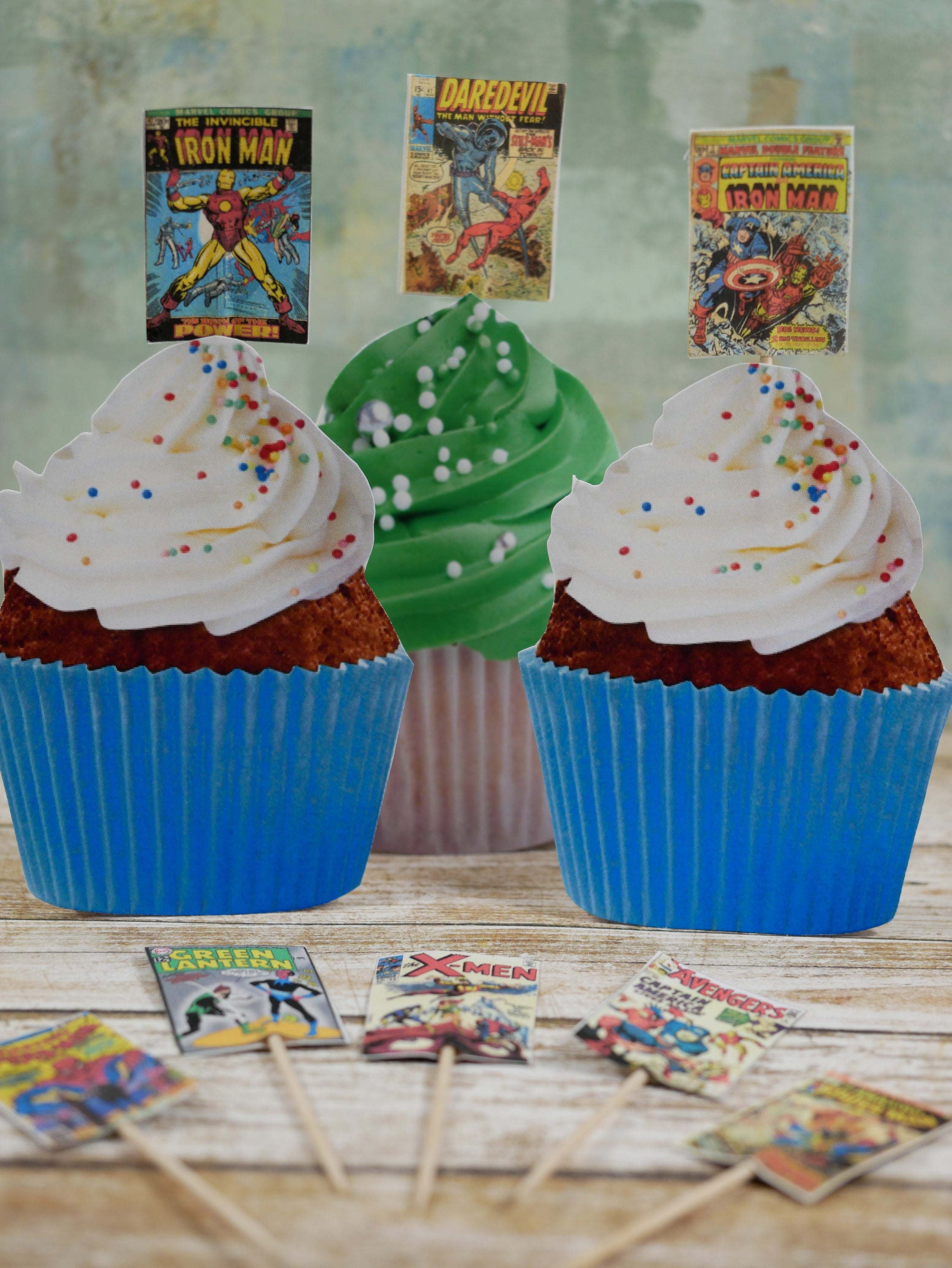 Superhero Cupcake Toppers Birthday Vintage Comic Book Theme - Etsy