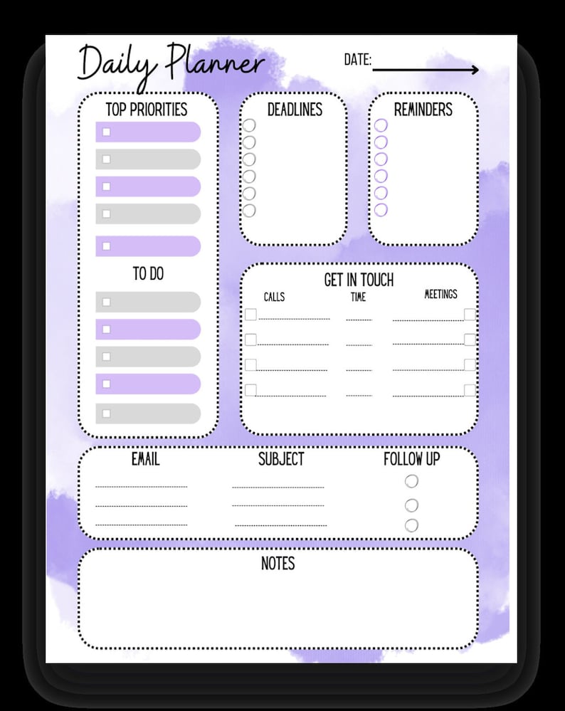 Purple Daily Planner PDF Checklist Notes - Etsy