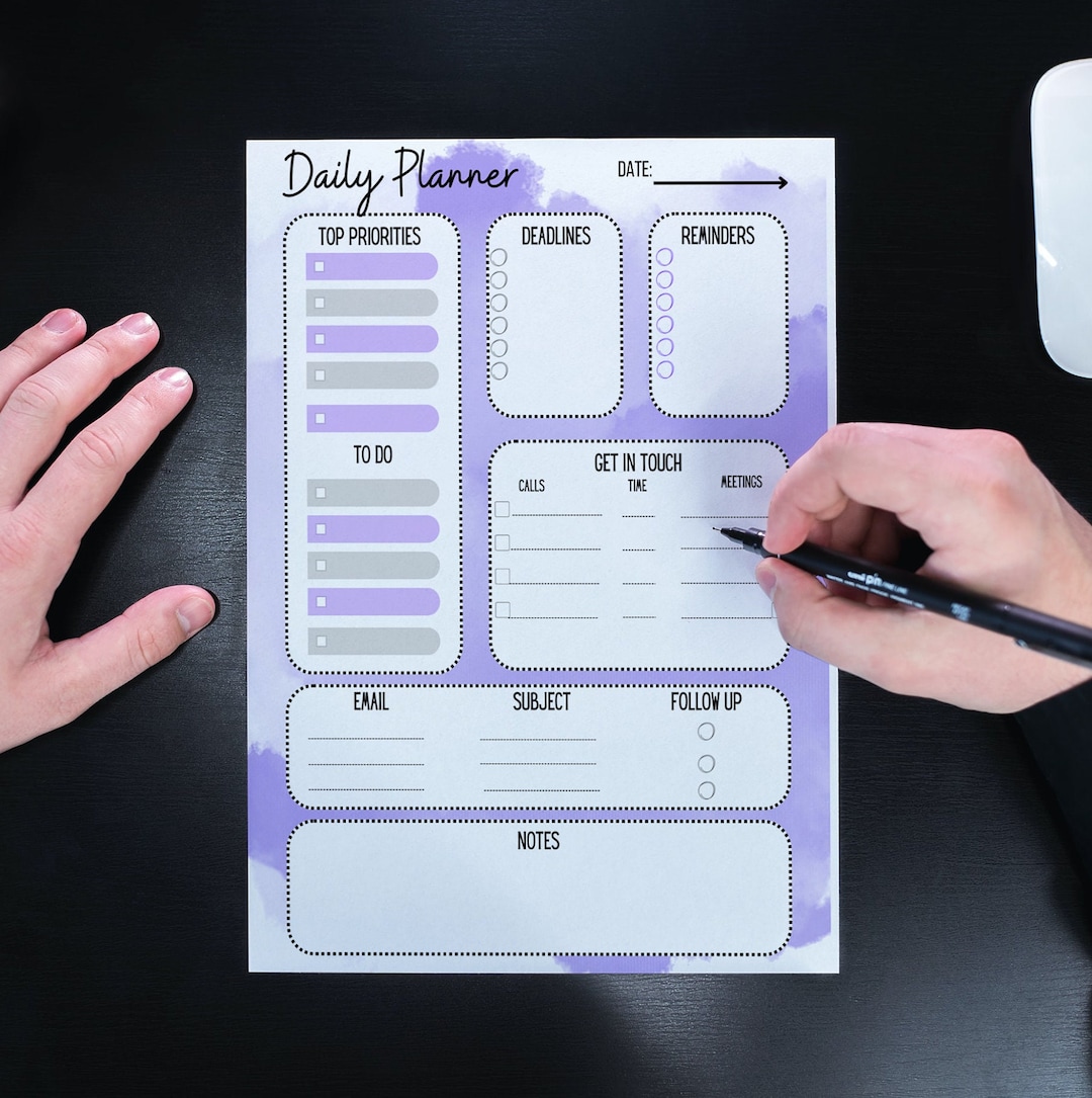 Purple Daily Planner PDF Checklist Notes - Etsy