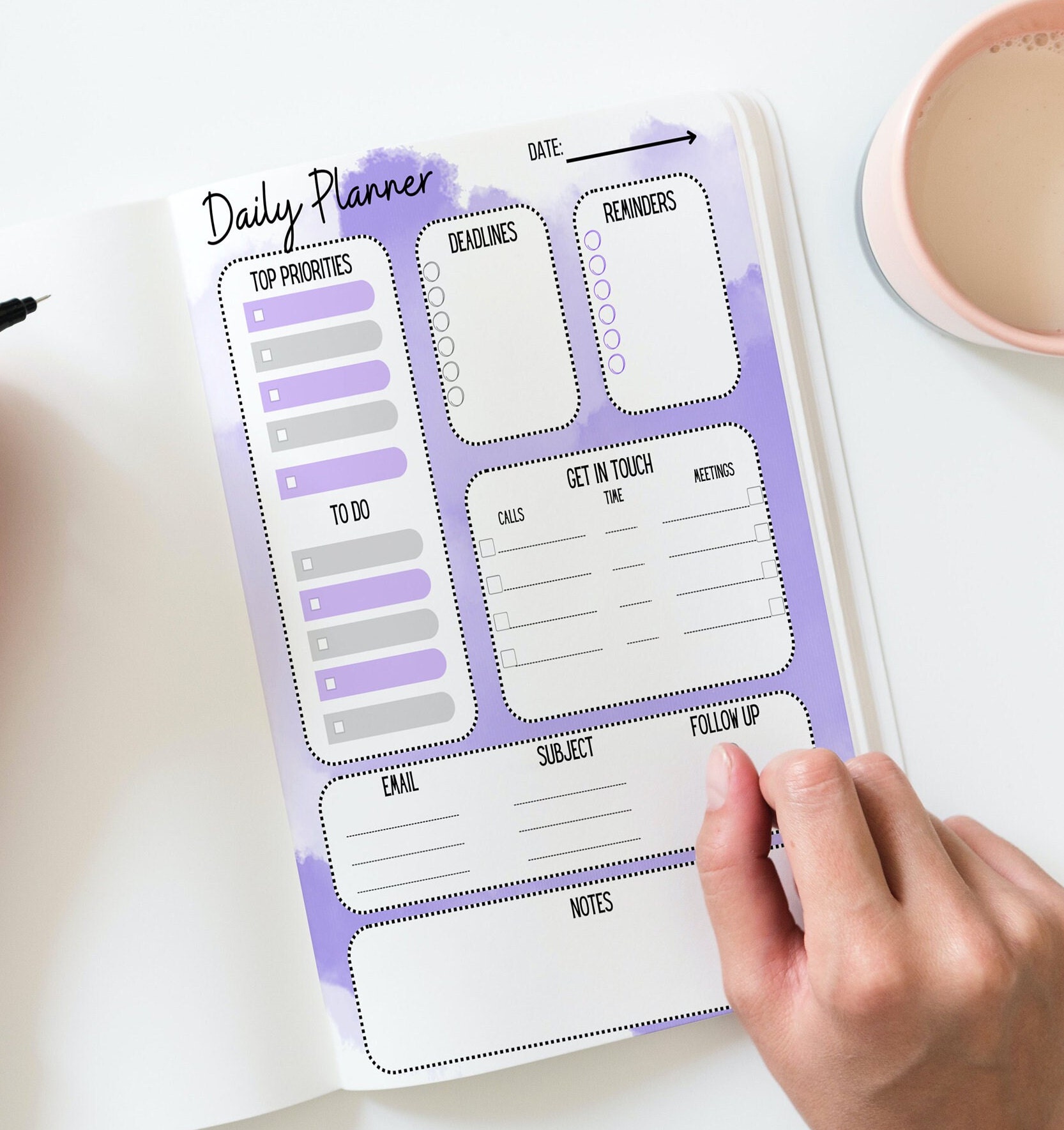 Purple Daily Planner PDF Checklist Notes - Etsy