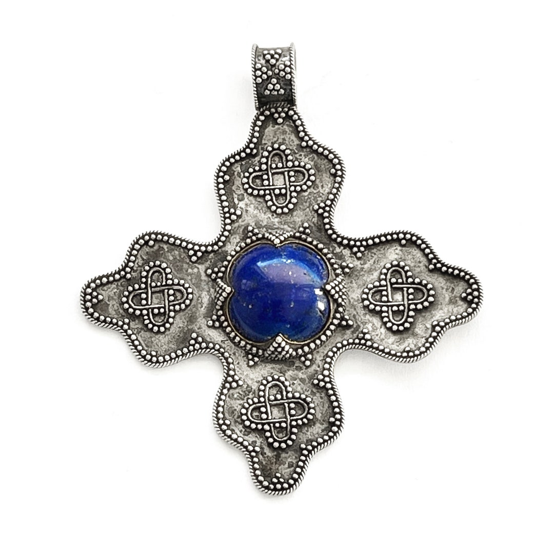 BYZANTINE BIRKA CROSS Lapis Lazuli and Silver (handmade by Viking ...