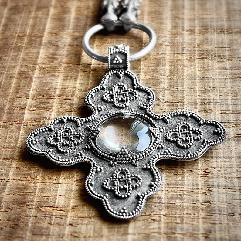 BYZANTINE BIRKA CROSS Mountain Crystal and Silver (handmade by Viking ...