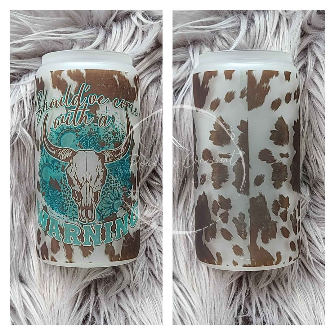 Cow Hide Frosted Beer Can Glass: 16 Oz Cold Cup With Bamboo Lid - Etsy