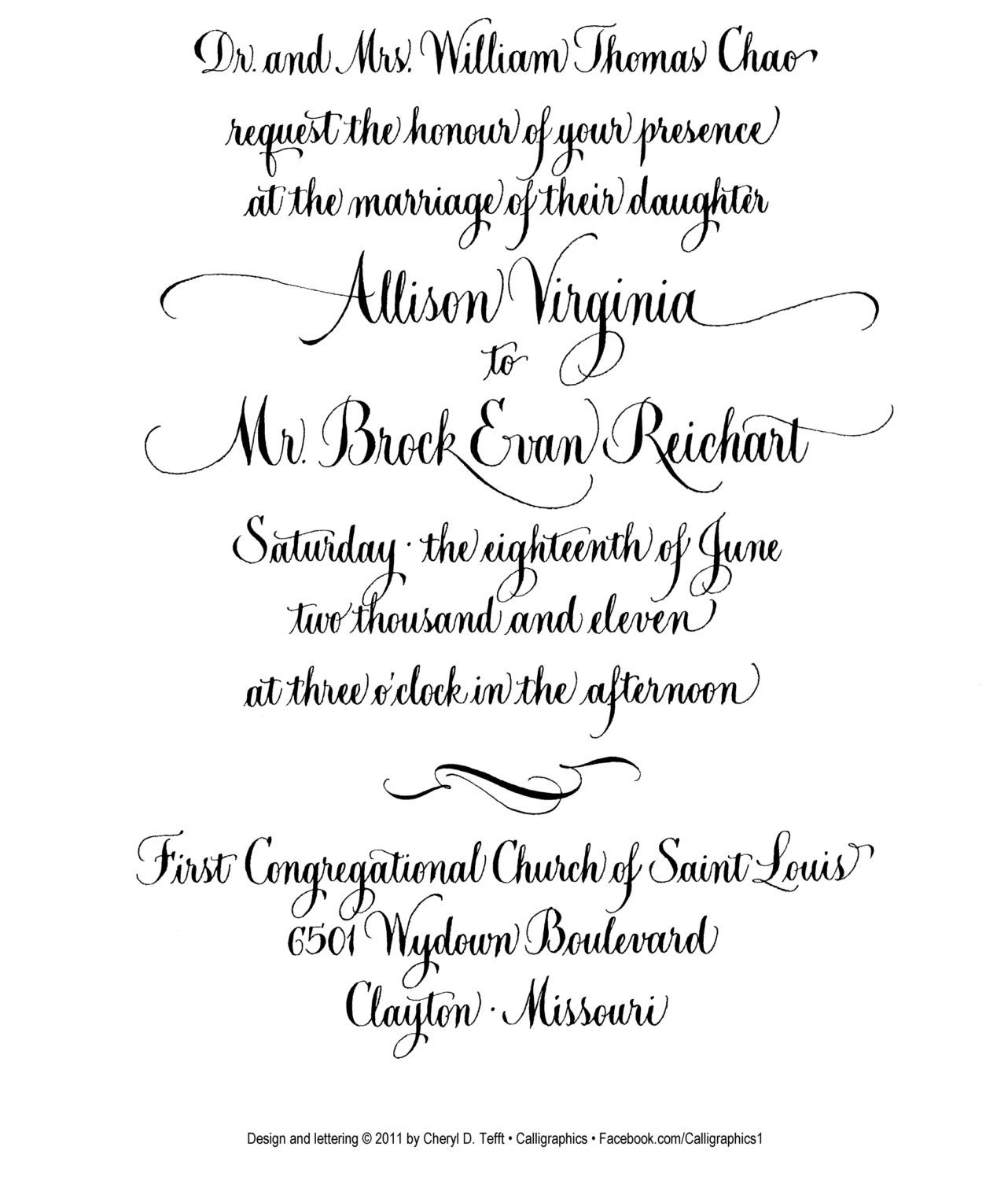 Wedding Invitation--calligraphy of Complete Text for Reproduction by ...