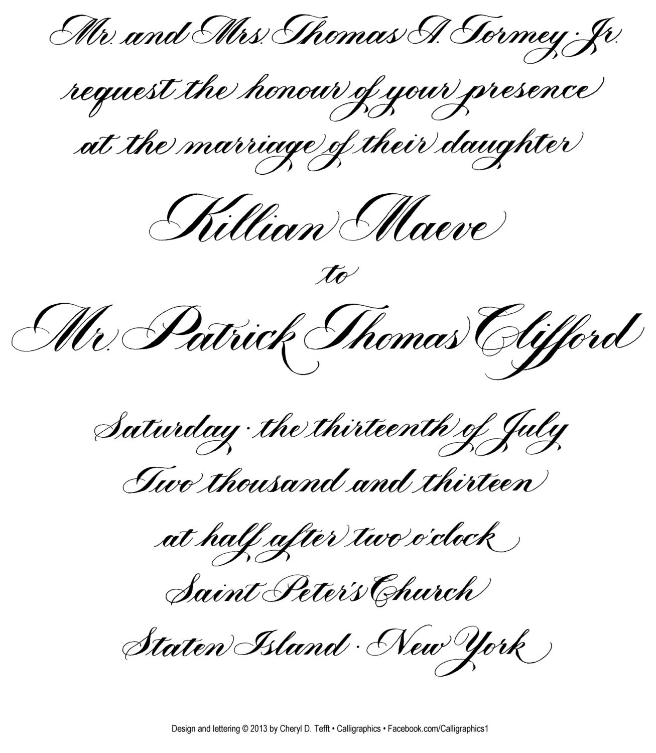 Wedding Invitation--calligraphy of Complete Text for Reproduction by ...