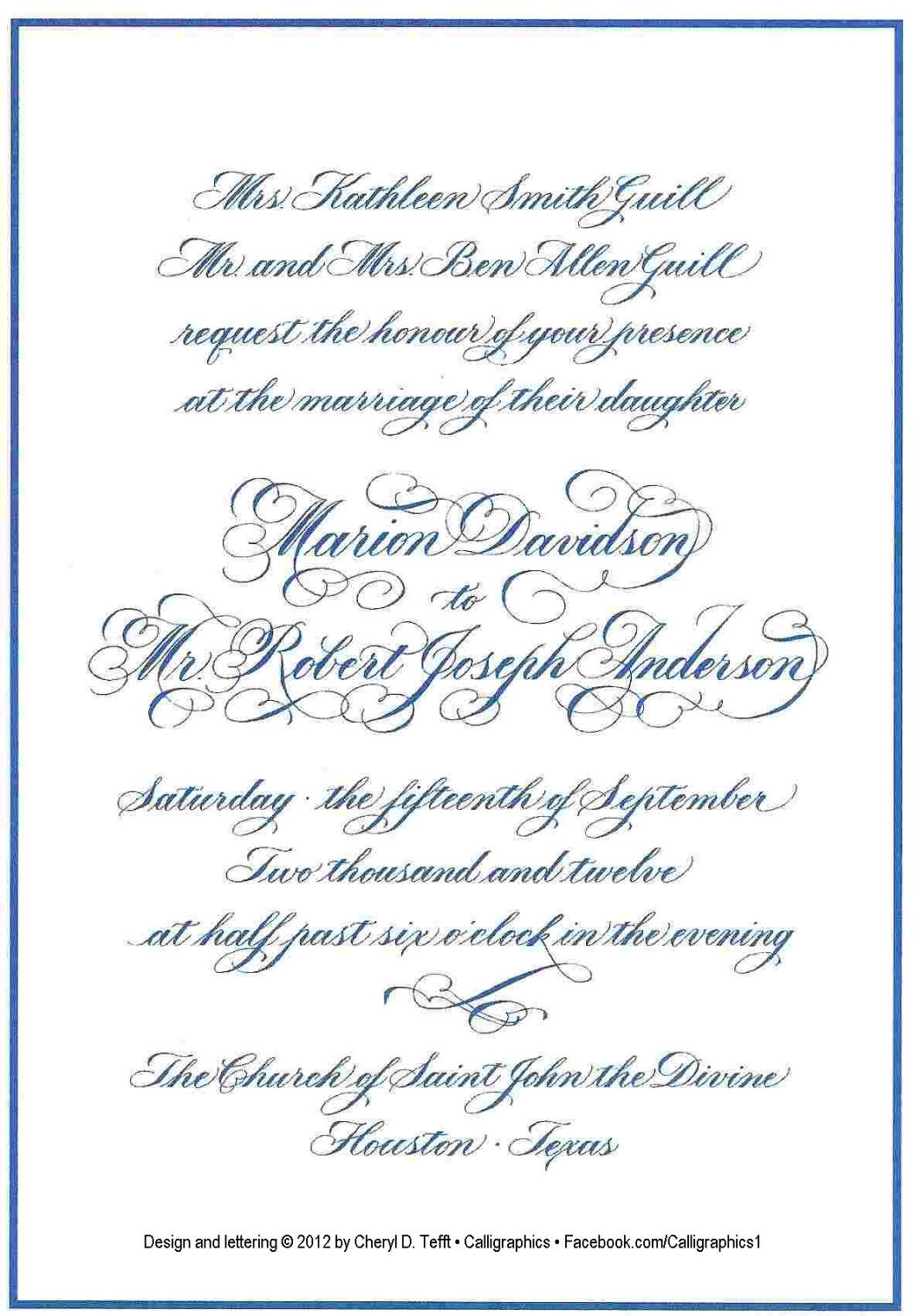 Wedding Invitation--calligraphy of Complete Text for Reproduction by ...