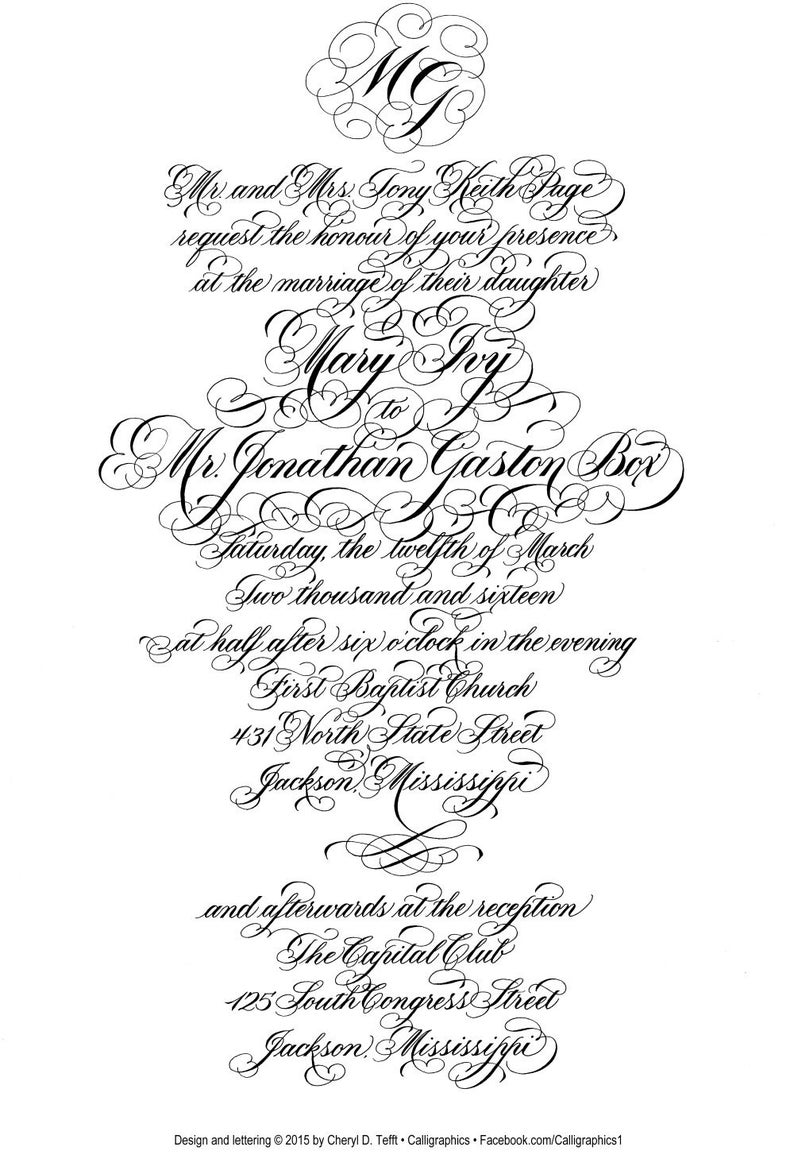 Wedding Invitation--calligraphy of Complete Text for Reproduction by ...