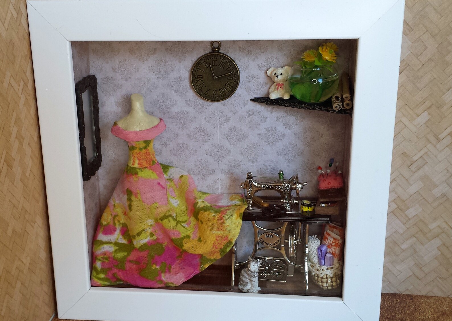 Sewing Room Shadow Box Wall Shelf, Assemblage Art, Craft Room Decor ...