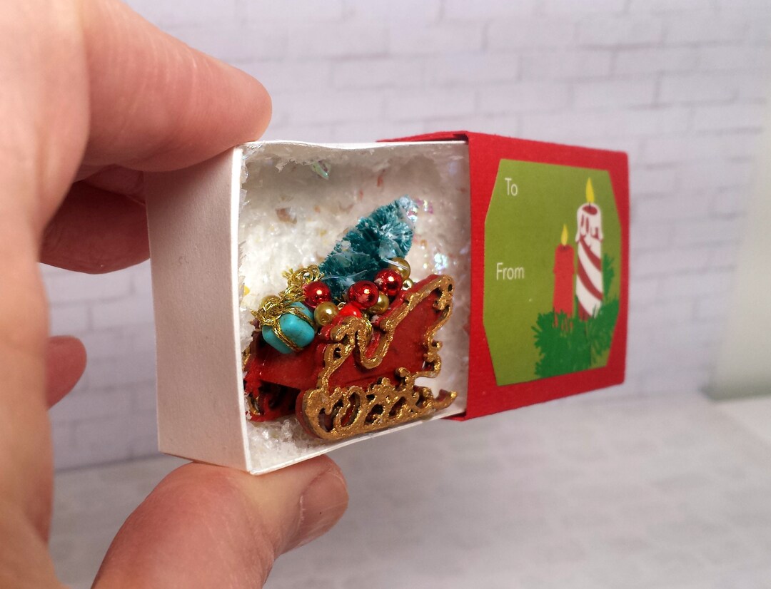 Miniature Sleid Packed With Gifts Inside a Wooden Box Diorama-christmas ...