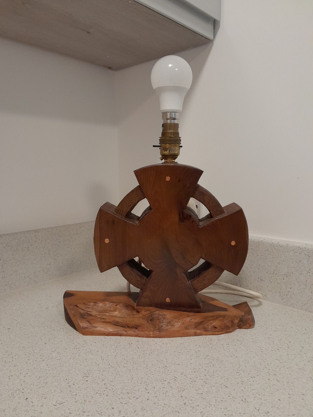 Stunning Vintage Handmade Cornish Celtic Cross Wooden Lamp 31 Cm Wide ...
