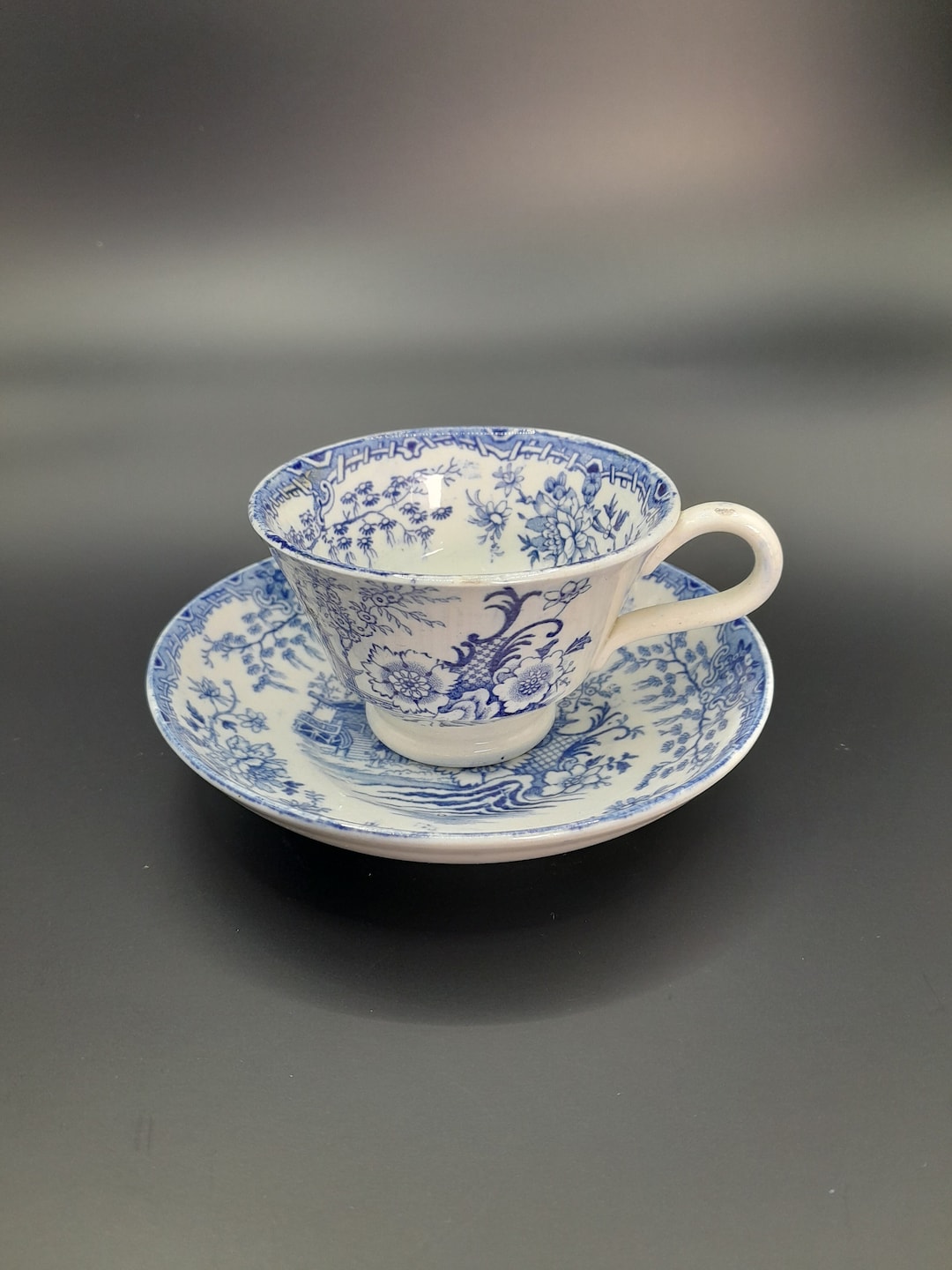 Regency Period Tea Cup and Saucer Blue and White Small Early 19th ...