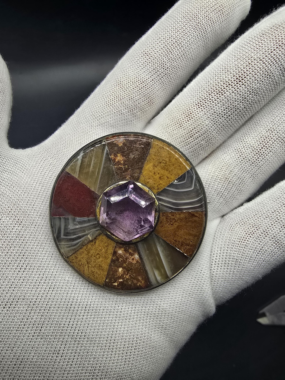 Victorian Scottish Agate Specimen Brooch Amethyst Paste Stone Sterling ...