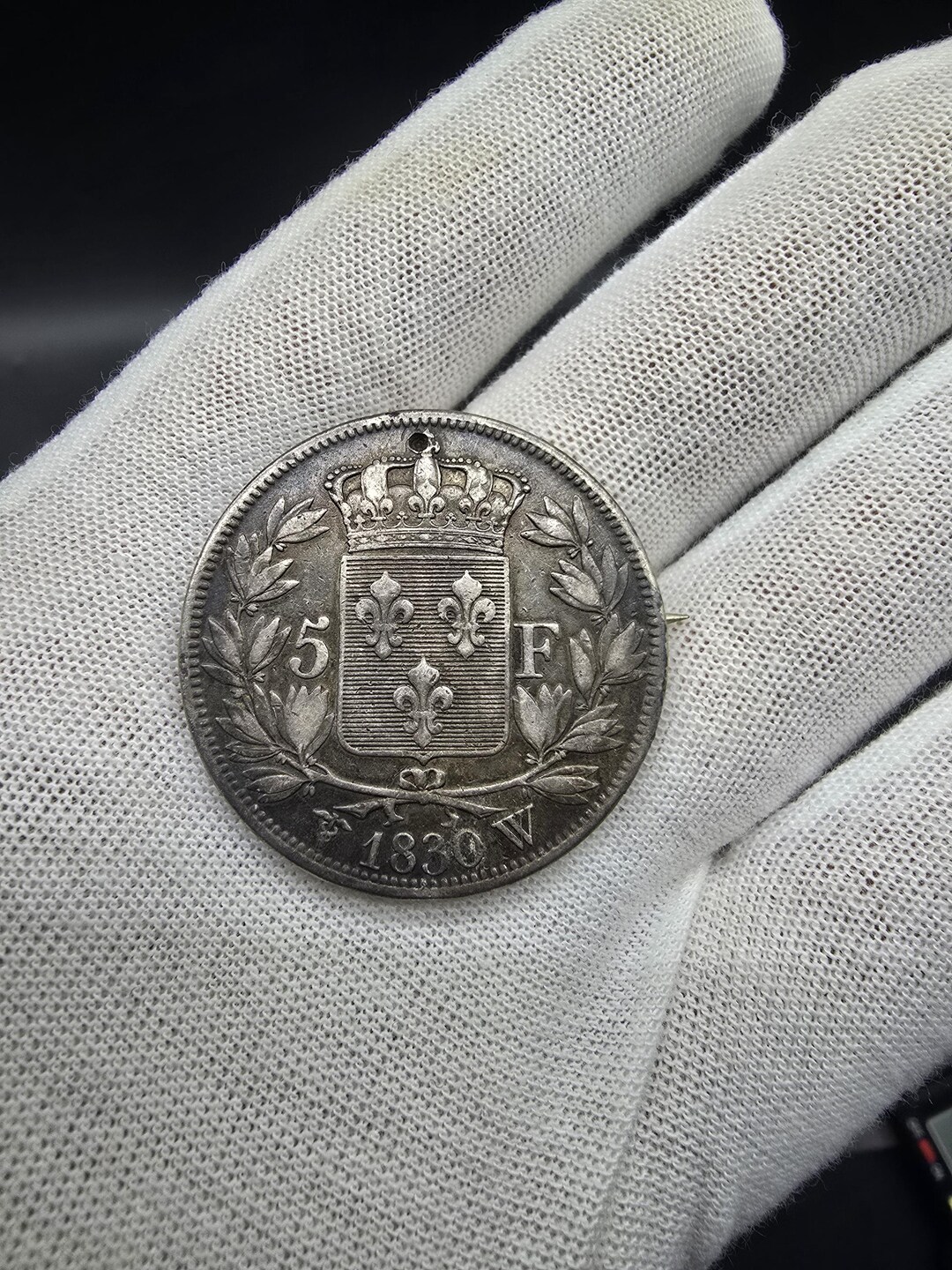 Antique 1830 Charles X 5 Franc Coin .900 Silver Lille Mint Coin Brooch ...