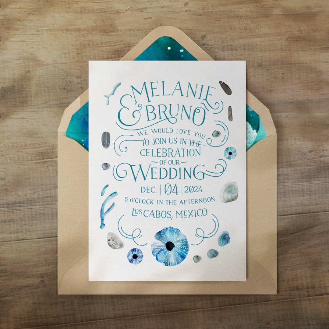 Marysol Wedding Invitations / Beach Party Invitations / Ocean Romantic ...