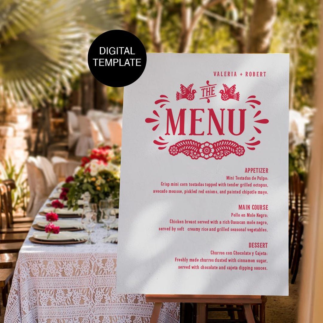 Papel Picado Menu Sign Digital Template | Wedding Menu Sign Template ...