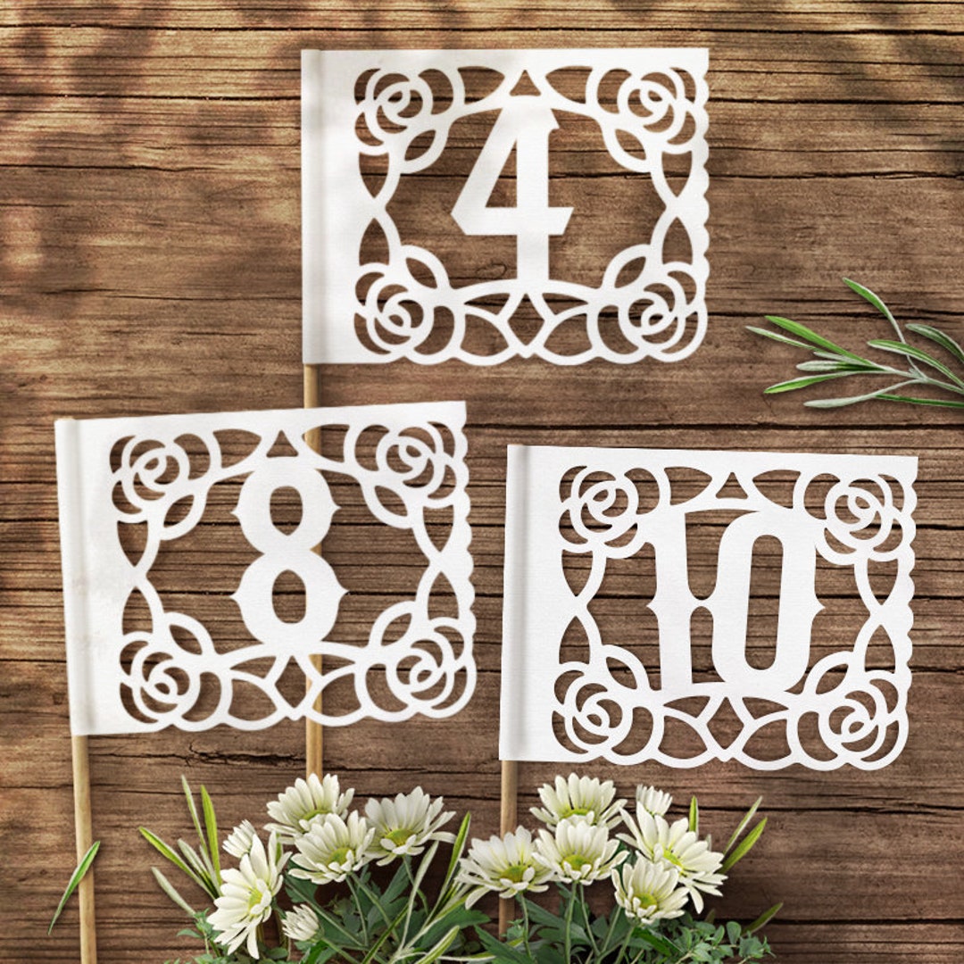 Papel Picado Table Number Flags - Las Flores Suite - - Etsy