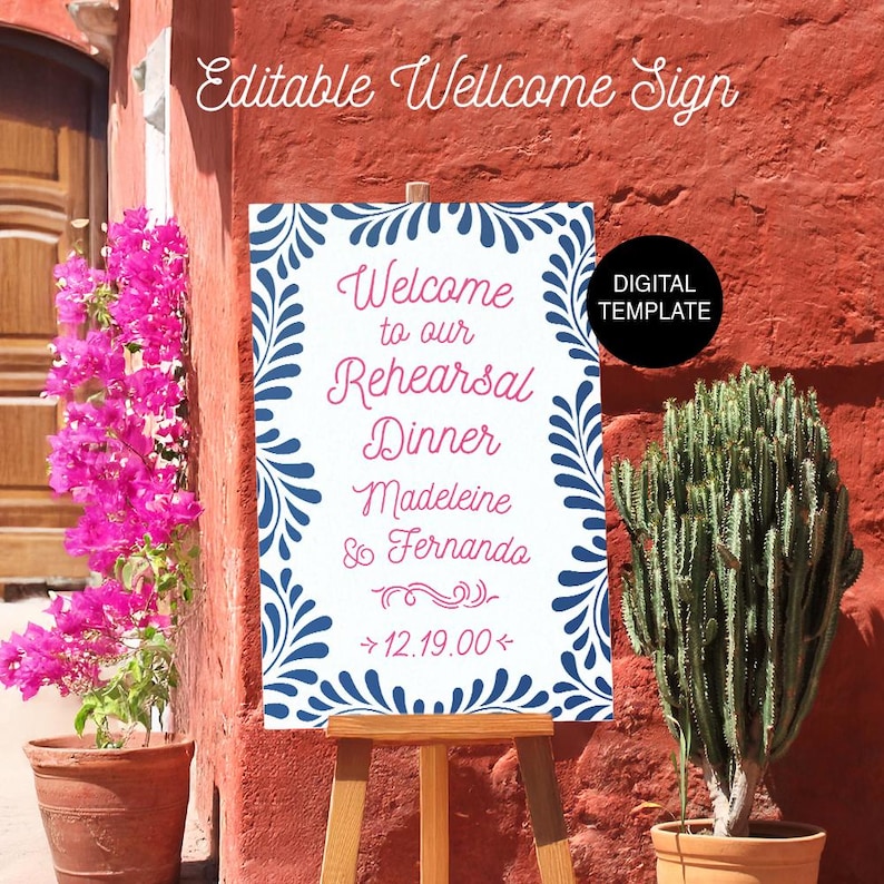 Talavera Welcome Sign Template: Mexican Fiesta Rehearsal Dinner Decor ...