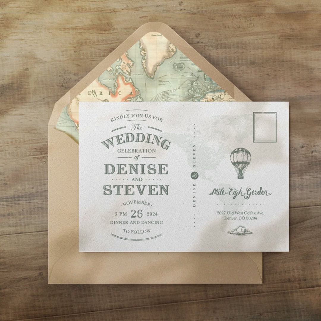 Vintage World Map Wedding Invitations: Destination Journey - Etsy