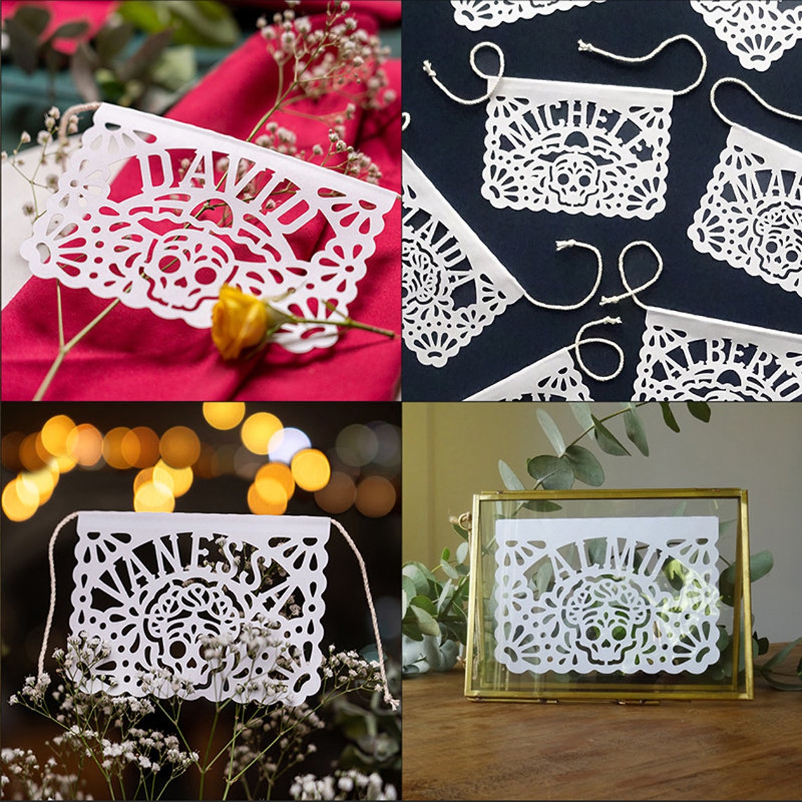 Papel Picado Place Cards - Mexican Escort Cards - Hasta Los Huesos ...