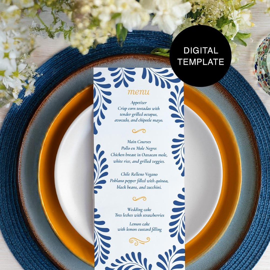 Talavera Menu Digital Template | Menu Template | Printable Menu for ...