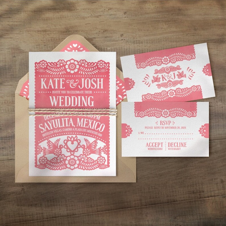 Papel Picado Wedding Invitations: Mexican Fiesta, Personalized RSVP - Etsy