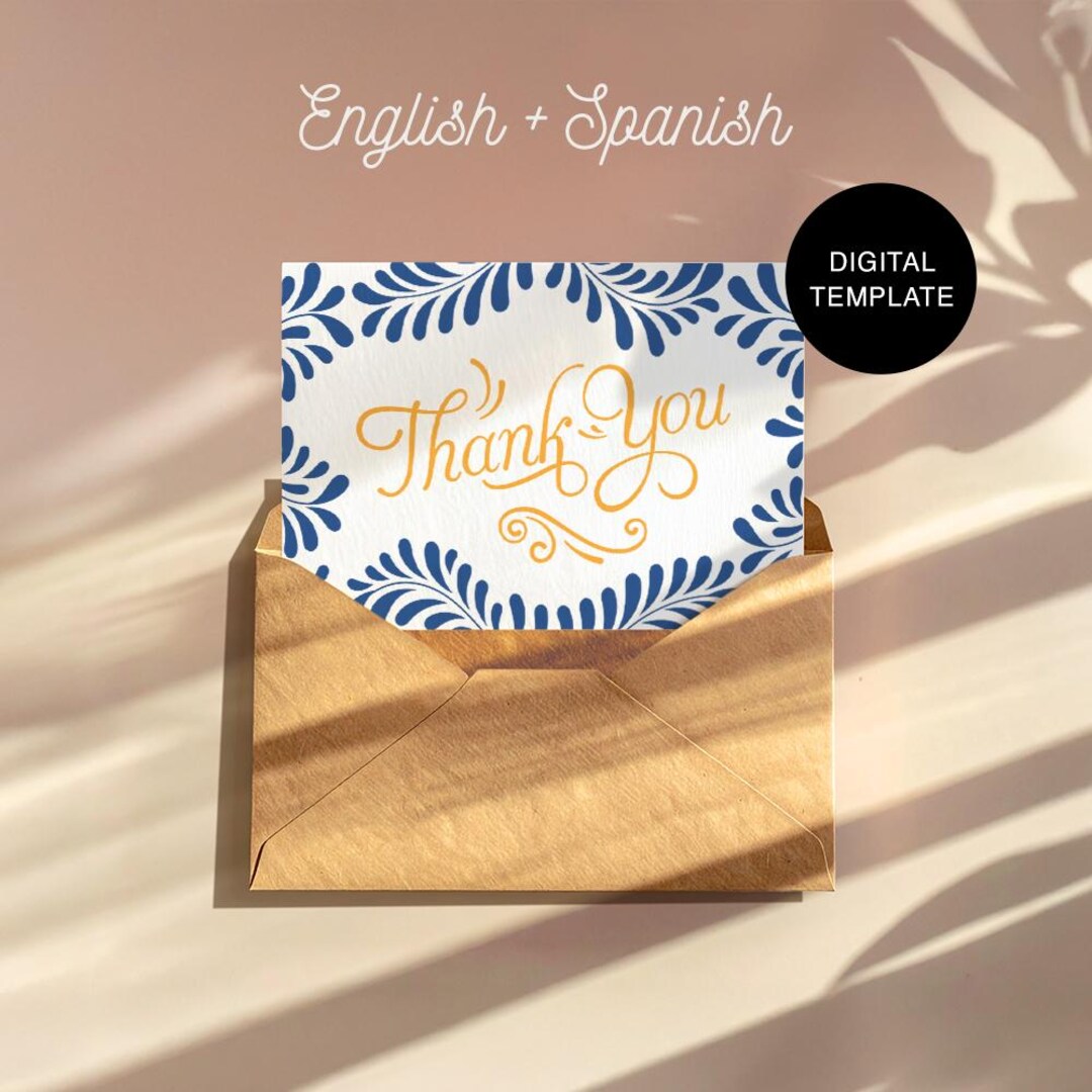 Talavera Thank You Cards Template: Mexican Fiesta, Bilingual (digital ...