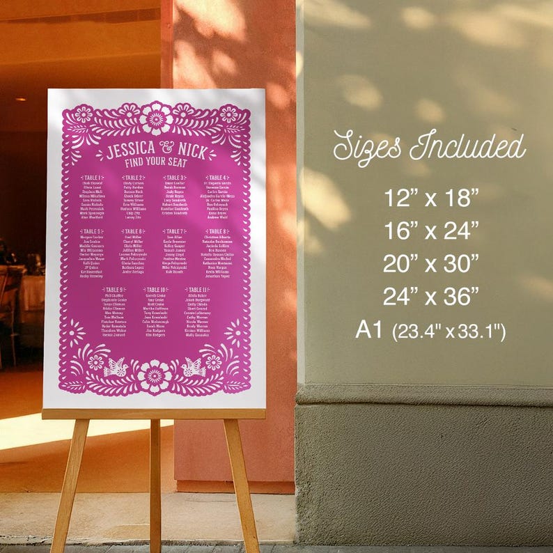 Editable Papel Picado Seating Chart Template | Mexican Wedding Table ...