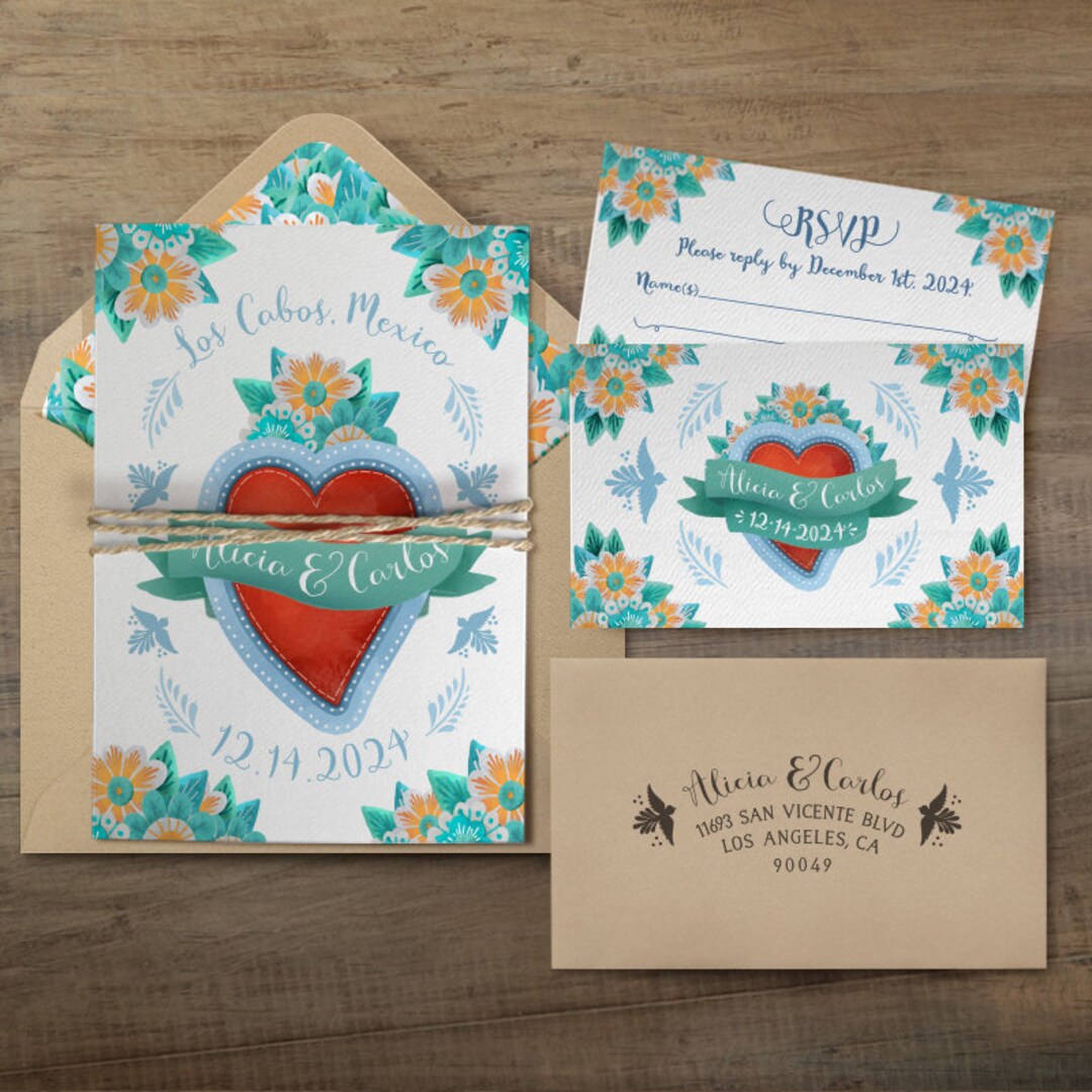Mexican Wedding Invitation + RSVP Cards Bundle | Personalized Wedding ...