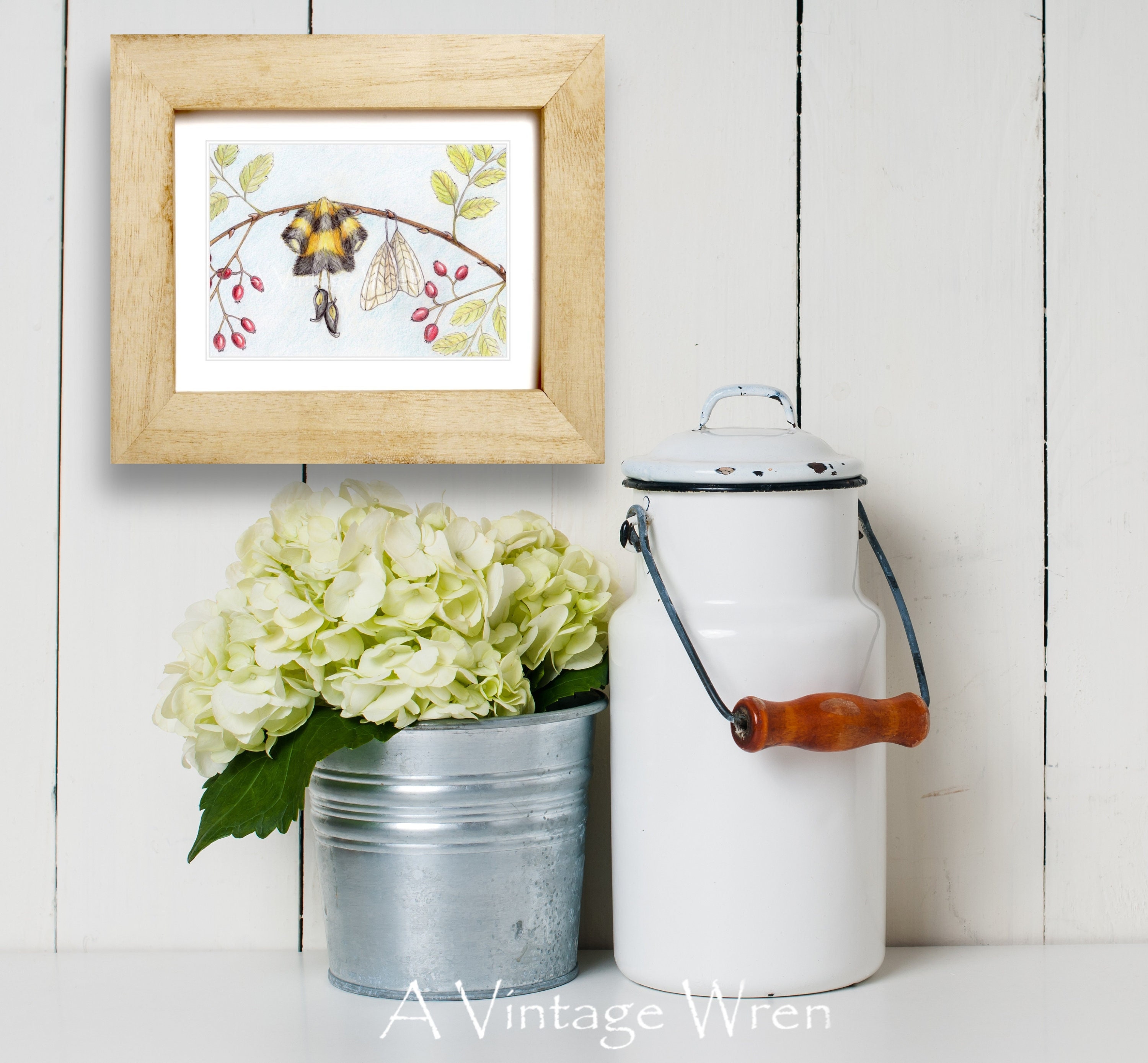 Bee Print With Double Mat / Honeybee Art / Bumblebee Painting / Fairy ...