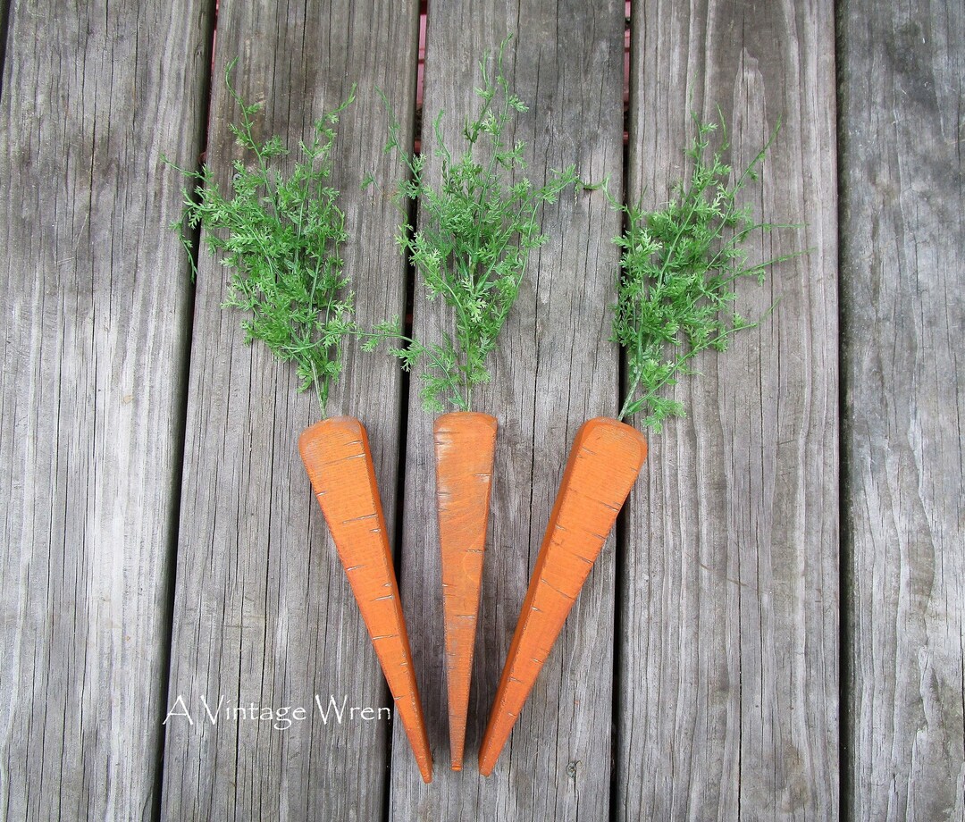 Rustic Wooden Carrots / Set of 3 Rustic Easter Decor / Primitive Wood ...